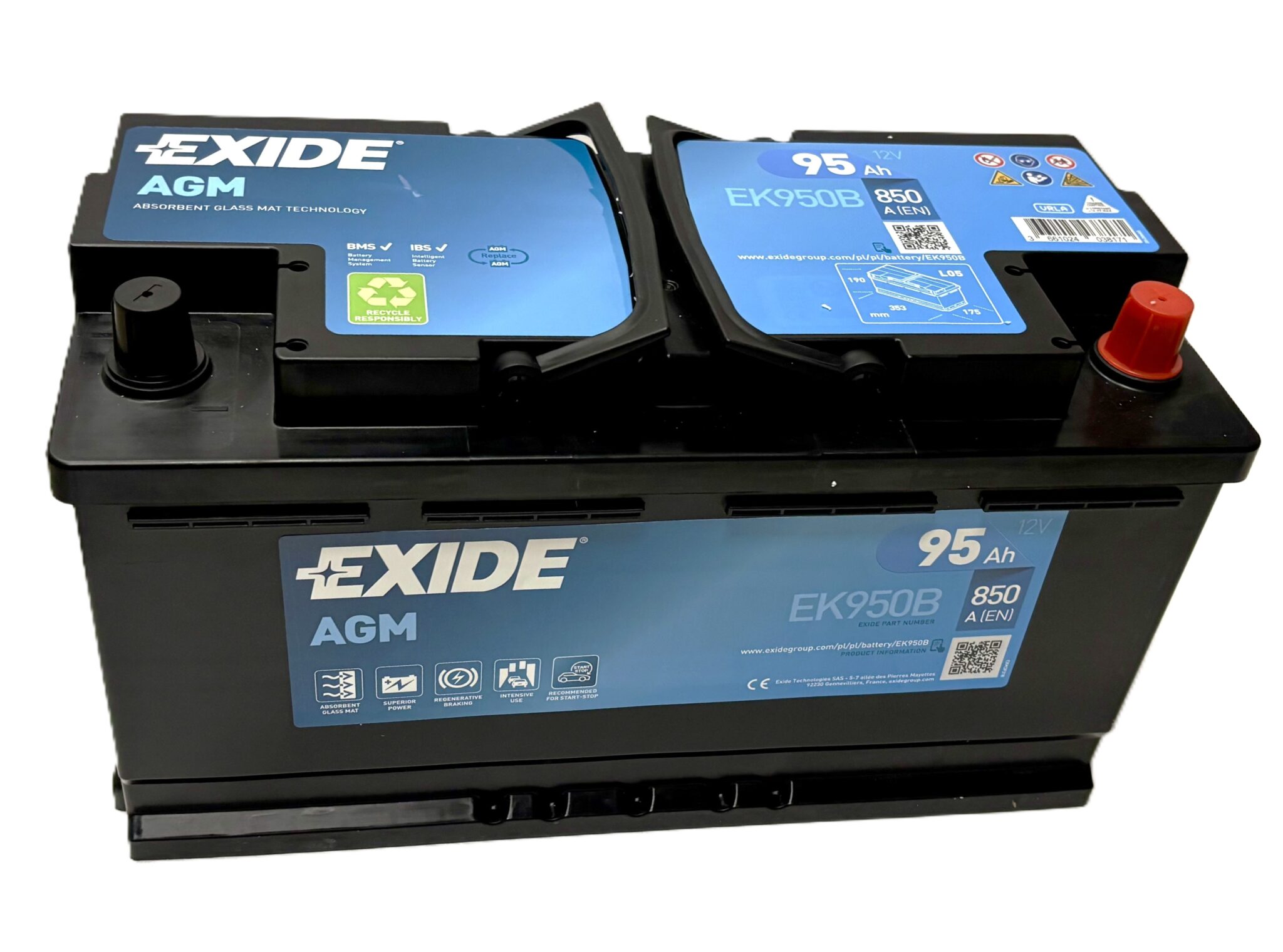 Exide EK950B 12V 95Ah 850A/EN AGM Startbatteri - køb online!